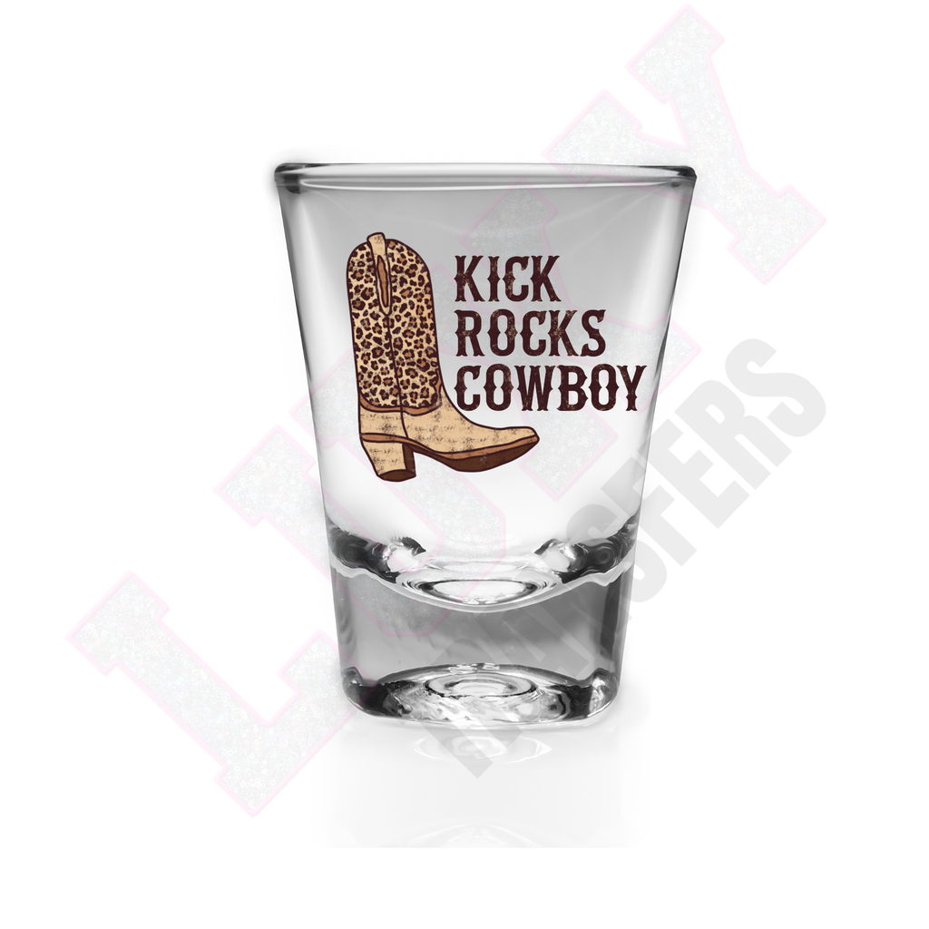 KICK ROCKS COWBOY - SHOT GLASS UV DECALS – Lux Label & Co.