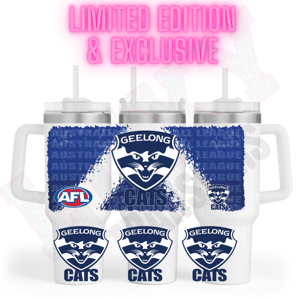 AFL GEELONG CATS - INSTOCK 40 OZ UV DTF WRAP – Lux Label & Co.