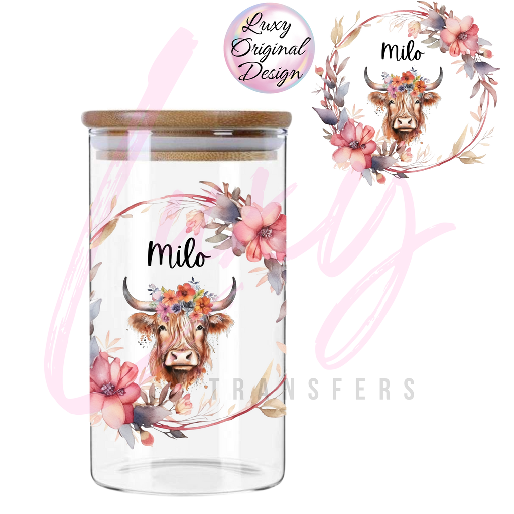 HIGHLAND COW MILO WREATH CANISTER UV DECAL – Lux Label & Co.